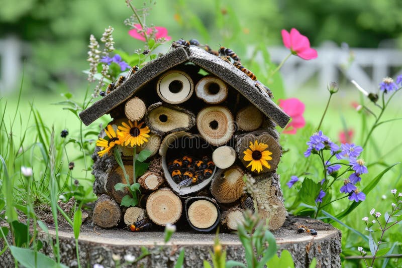 Wooden Garden Insect Home in Garden Stock Illustration - Illustration ...