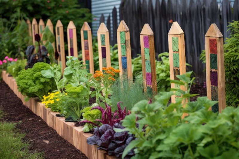 Wooden Garden Markers Labeling Rows of Different Vegetables Stock ...