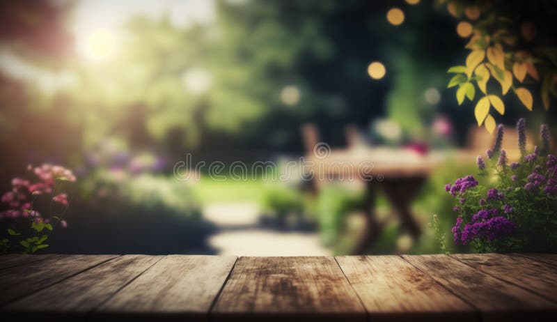 Wooden Garden Table, Product Presentation. Generative Ai Stock ...