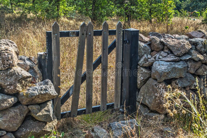 Wooden Gate in a Dry Stone Wall Stock Image - Image of sardinia, post ...