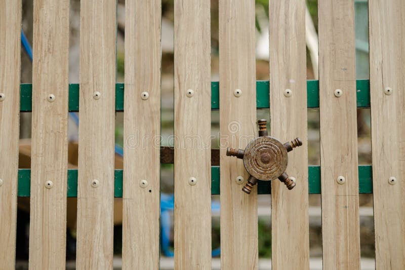 A Wooden Gate with an Open Top, Handle and a Latch Stock Image - Image ...