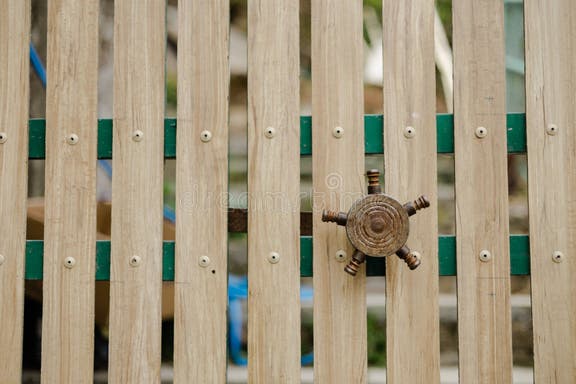 A Wooden Gate with an Open Top, Handle and a Latch Stock Image - Image ...