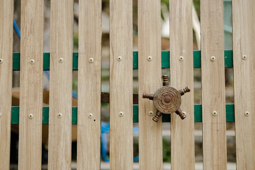 A Wooden Gate with an Open Top, Handle and a Latch Stock Image - Image ...
