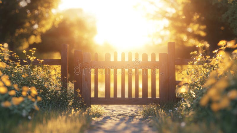 Wooden Gate Opens To Sunny Summer Field Stock Illustration ...