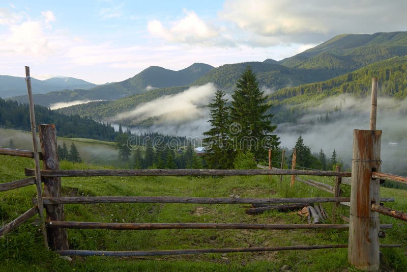 Wooden Gate and Railing for a Ranch in a Mountain Valley Stock Image ...