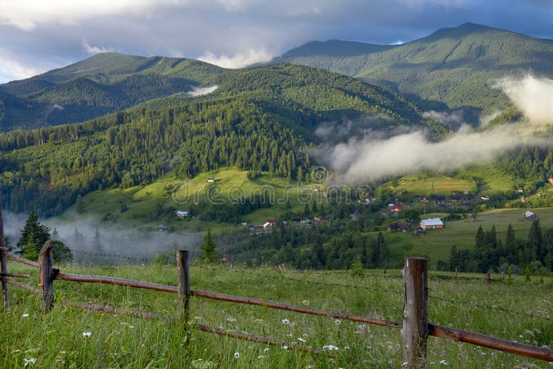 Wooden Gate and Railing for a Ranch in a Mountain Valley Stock Image ...