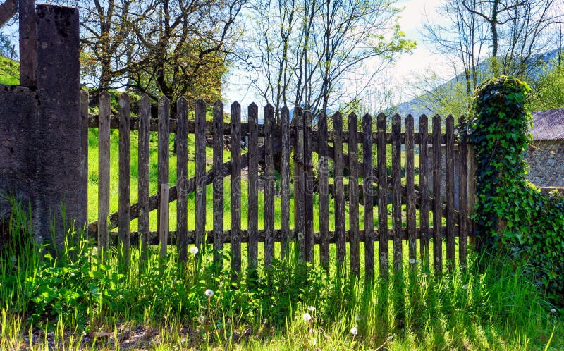 A Wooden Gate with a Gate on the Right Side Stock Photo - Image of yard ...