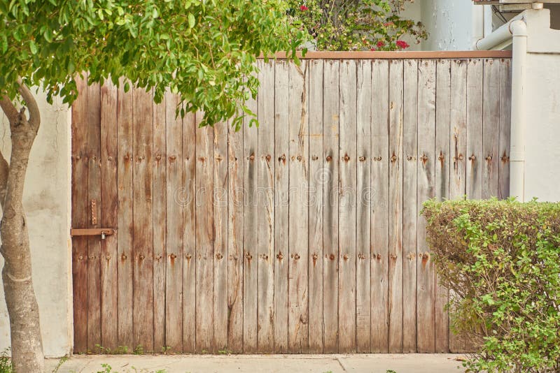 Wooden gate and tree stock image. Image of blooming, exterior - 80871375