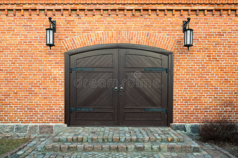 Wooden Gate a Wall from a Brick Stock Image - Image of home, entrance ...