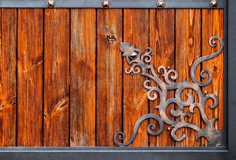 Wooden Gate with Wrought Iron Elements Close Up Stock Image - Image of ...