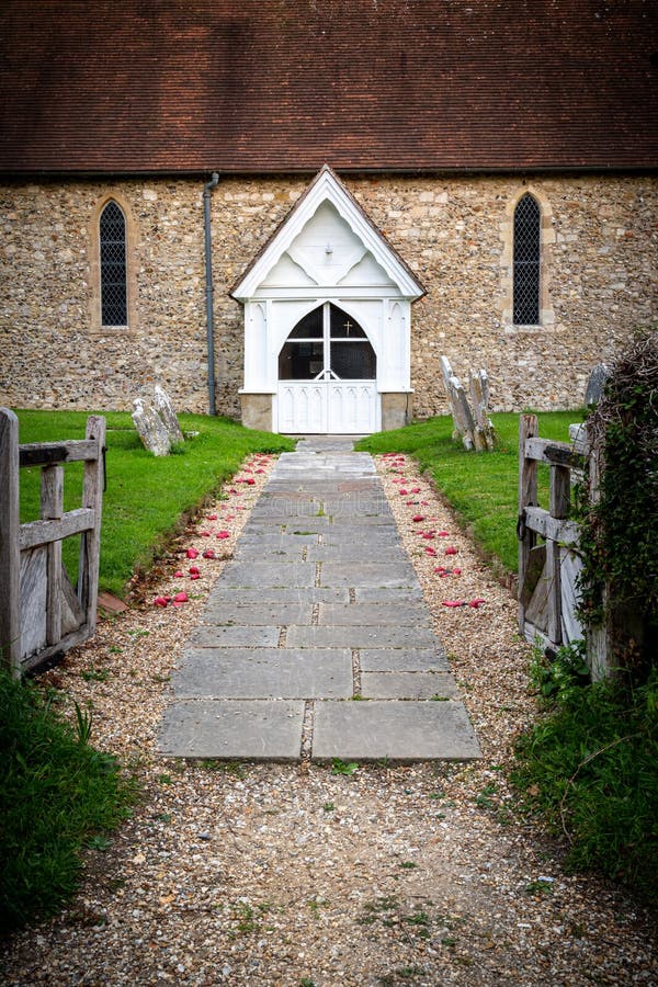 Wooden Gates of a Church with a Path Leading To Church Doors Stock ...