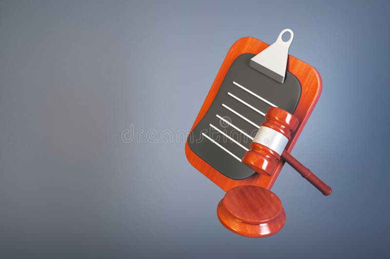 Wooden Gavel and Clipboard with Paper Sheets Floating on a Gradient ...