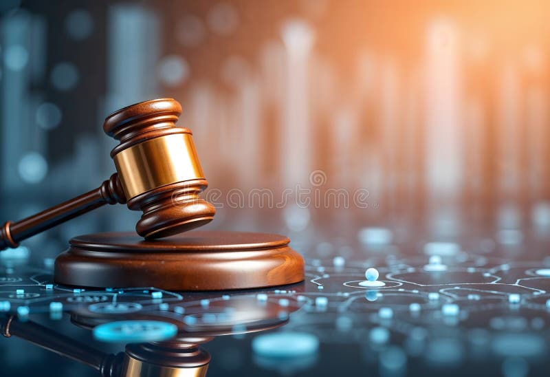 Wooden Gavel Rests on Digital Interface, Representing Modern Legal ...