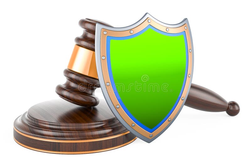 Wooden Gavel with Shield, 3D Rendering Stock Illustration ...