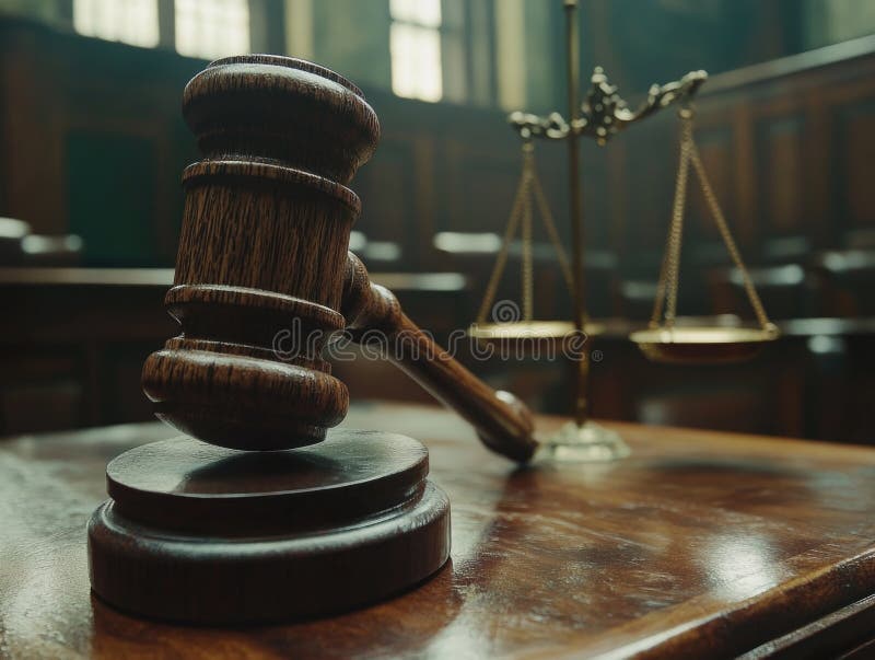 Wooden Gavel on Table stock image. Image of justice - 379883285