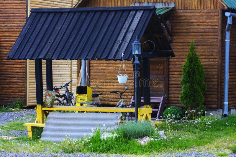 Wooden Gazebo with Drapery in the Courtyard Stock Photo - Image of ...