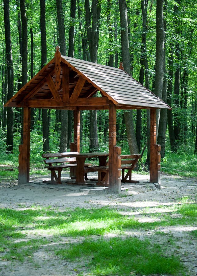 Wooden Gazebo in the Forest Stock Photo - Image of environment, gazebo ...