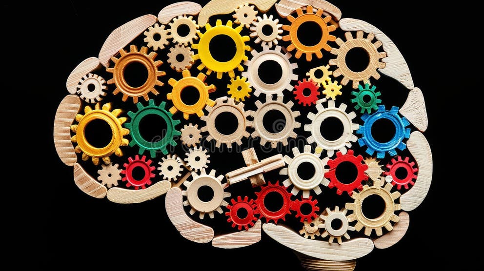 Wooden Gears Forming Brain Shape, Concept of Thinking Process ...