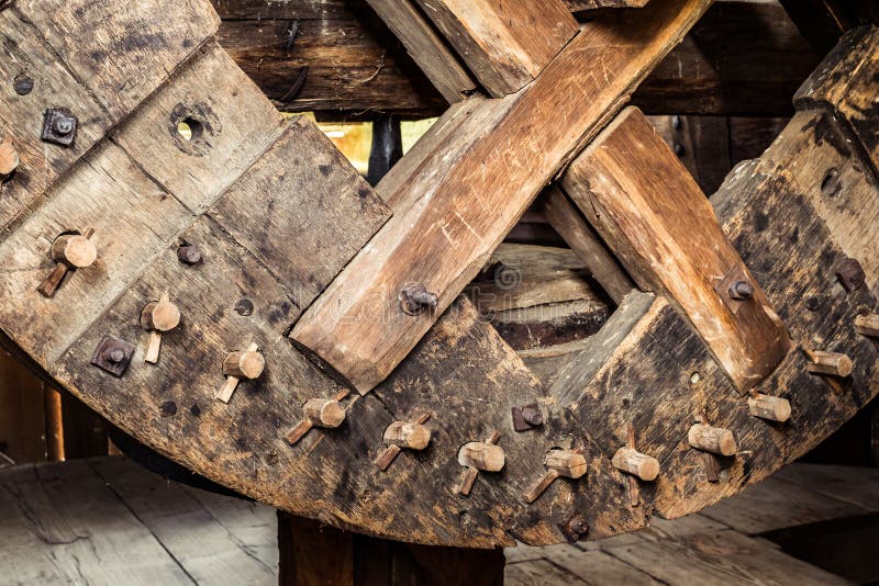 Wooden Gears of a Historic Windmill Stock Photo - Image of closeup ...