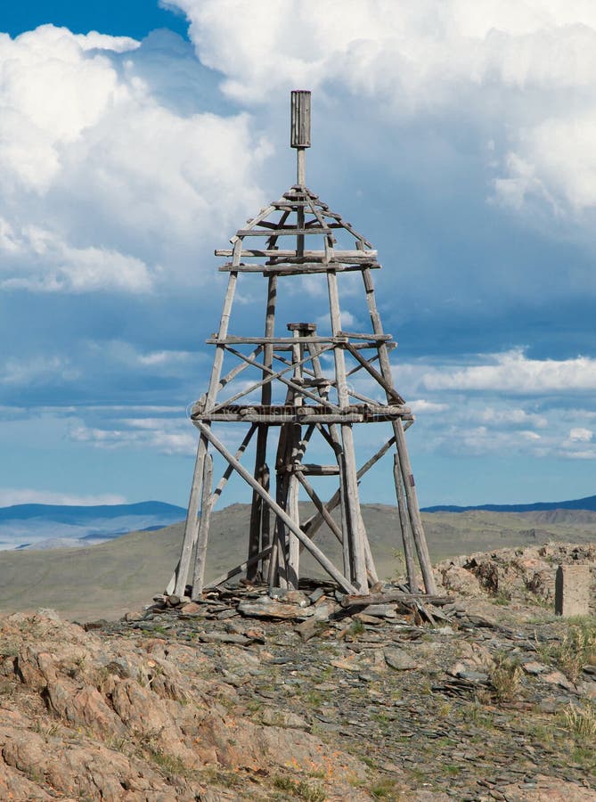 Wooden Triangulation Tower in a Snowy Forest. Stock Image - Image of ...