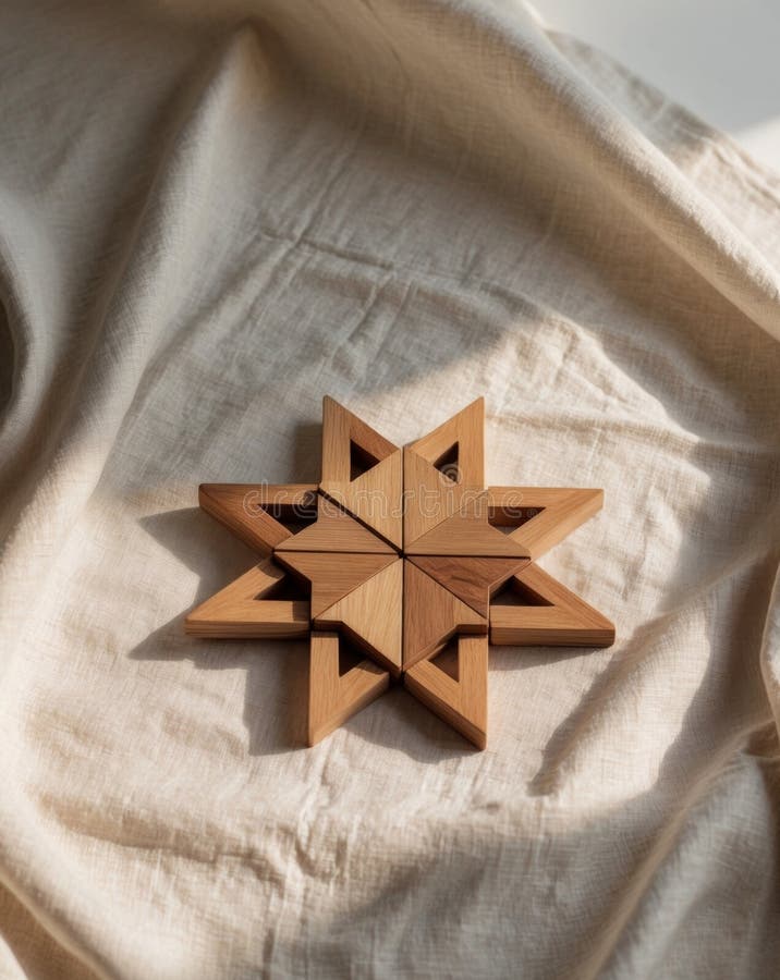 Wooden Geometric Puzzle on Textured Fabric Surface. Stock Image - Image ...