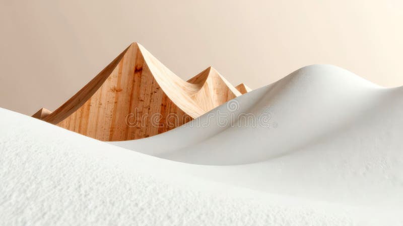 Wooden Geometric Structure Amidst Smooth White Sand Dunes Stock ...