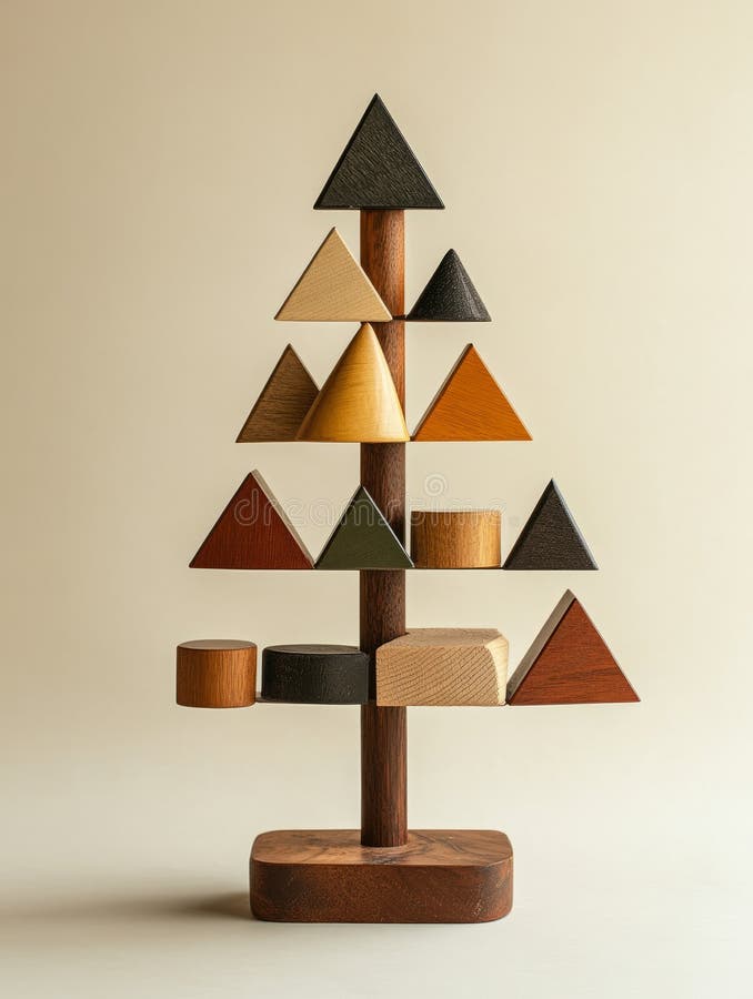 Wooden Geometric Tree-shaped Decor on Neutral Background. Stock Image ...