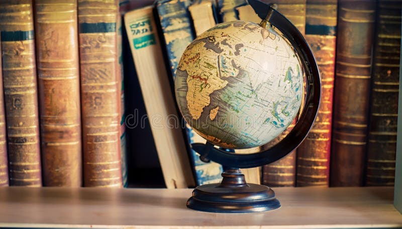 Wooden Globe in Library Suitable As Background Stock Illustration ...