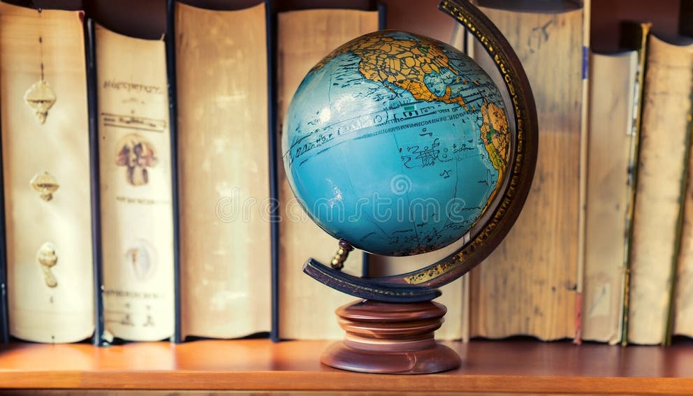 Wooden Globe in Library Suitable As Background Stock Illustration ...