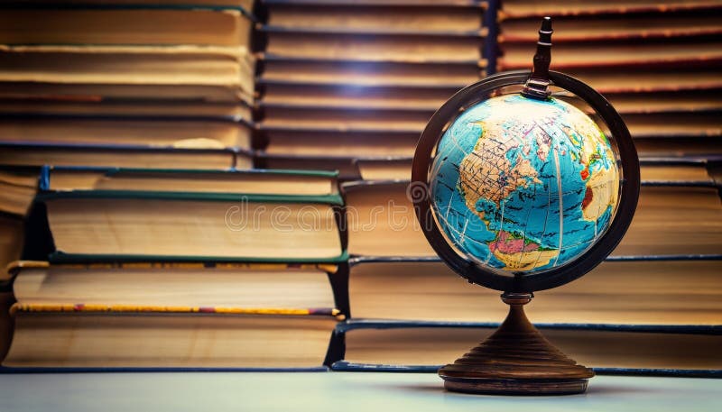Wooden Globe in Library Suitable As Background Stock Illustration ...