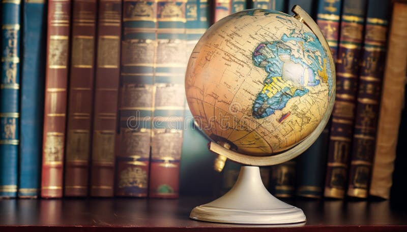 Wooden Globe in Library Suitable As Background Stock Illustration ...