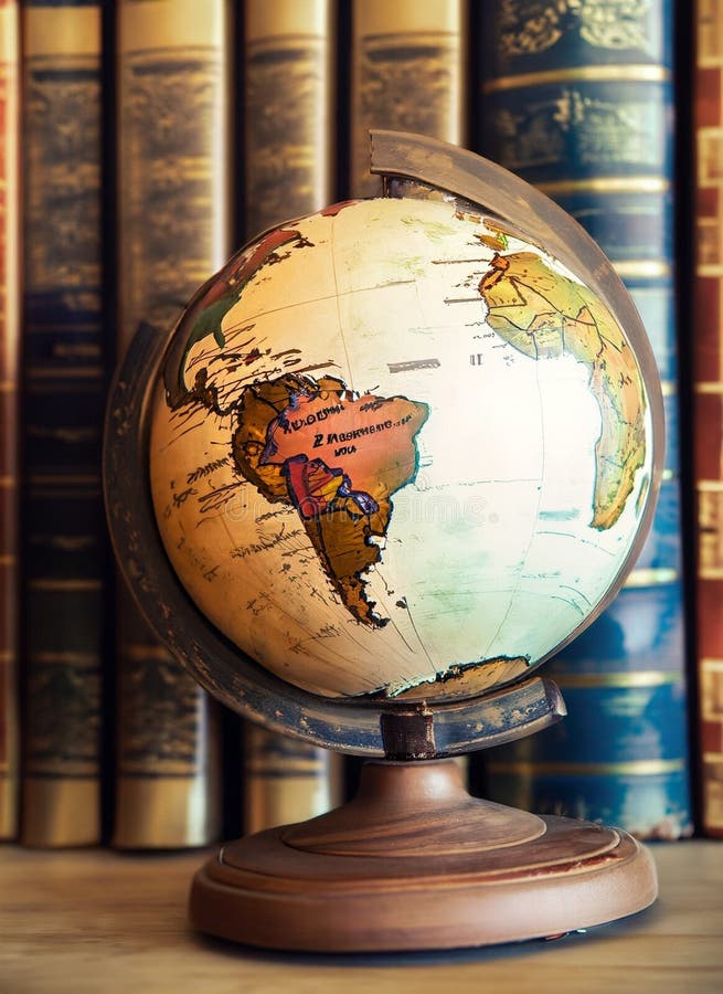 Wooden Globe in Library Suitable As Background Stock Illustration ...