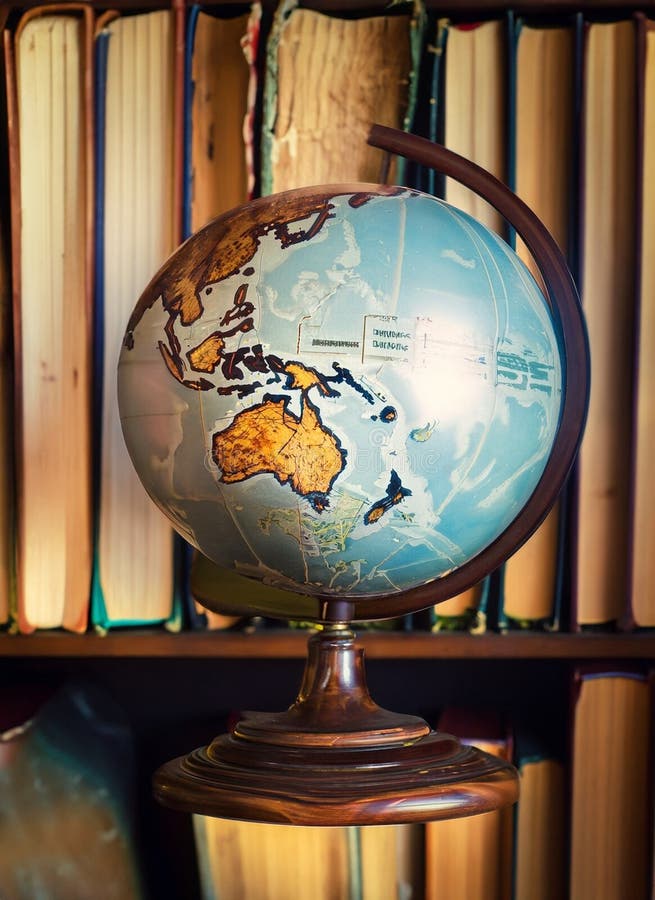 Wooden Globe in Library Suitable As Background Stock Illustration ...