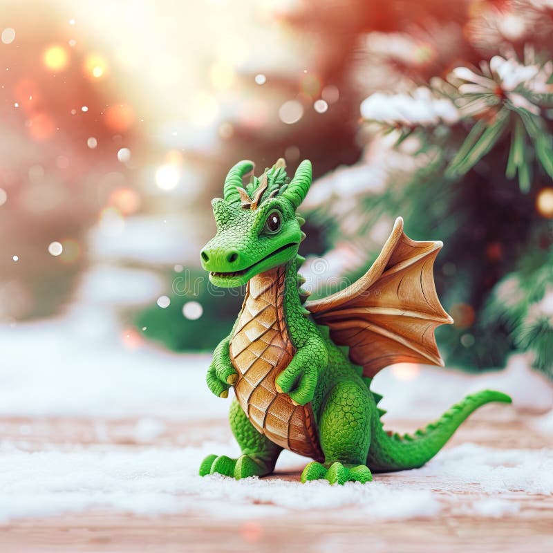 Wooden Green Dragon, New Year S Toy Under the Tree. Symbol of the ...