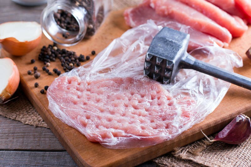 Hammer For Beating The Meat With A Wooden Handle Isolated On Whi Stock ...