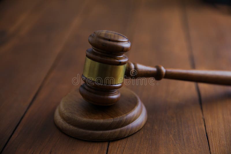 Wooden hammer on table stock photo. Image of concept - 191837520