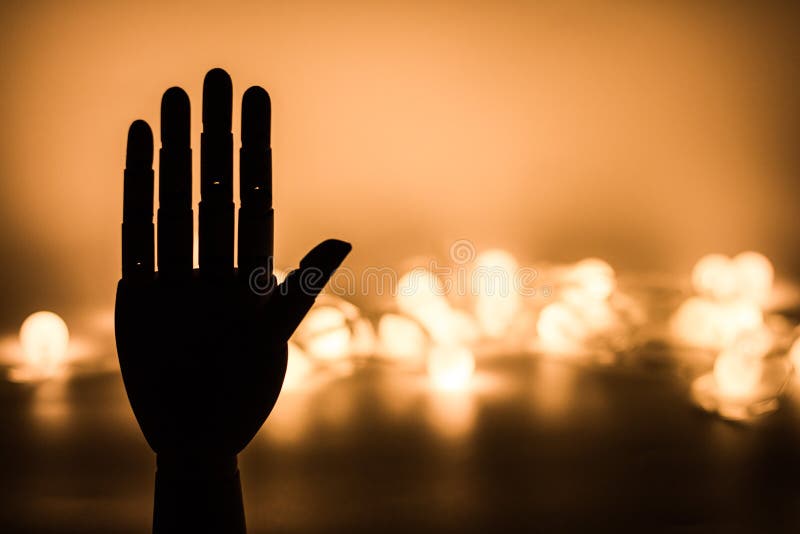 Wooden Hand with Golden Blurred Lights Stock Image - Image of hand ...