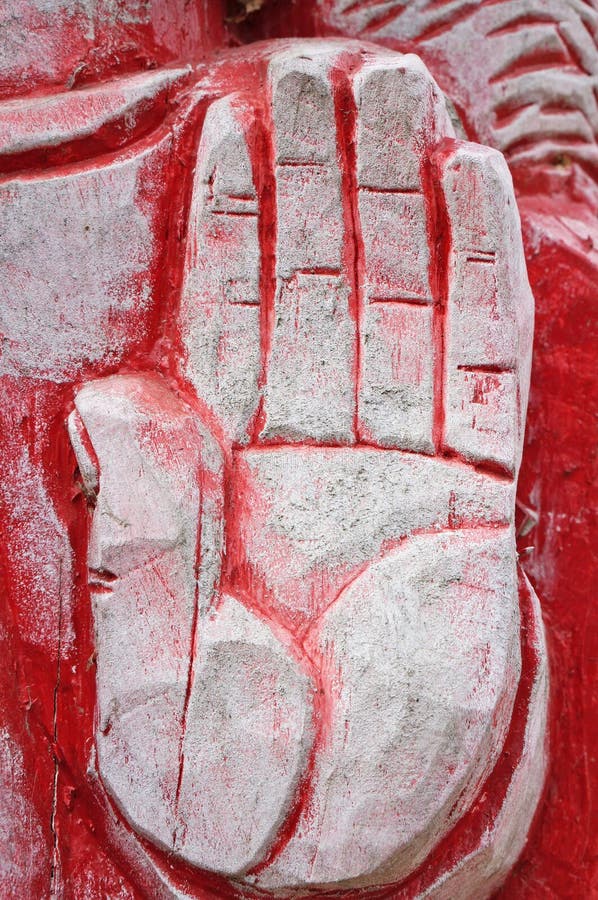 Wooden Hand Like Stop Sign Painted Red Stock Image - Image of abstract ...