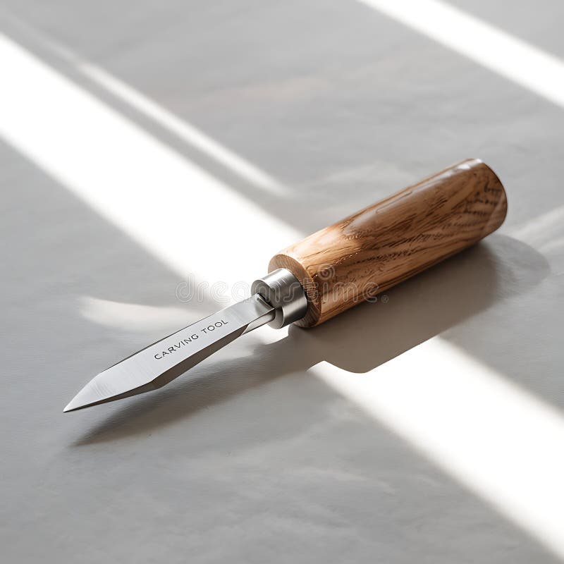 Wooden Handle Carving Tool on White Surface in Natural Light Stock ...