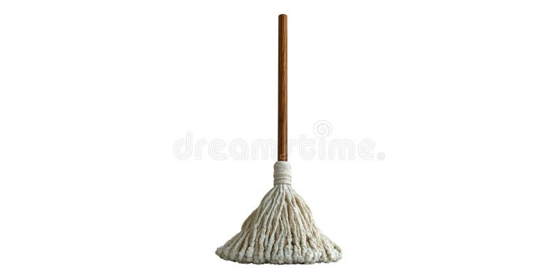 Wooden Handle Mop with White Cotton Threads Isolated on Transparent ...