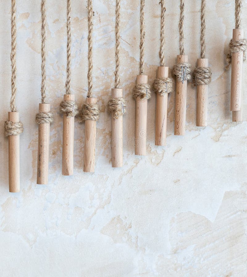 Wooden Handles Hang on a Rope, Decor Stock Image - Image of decorate ...