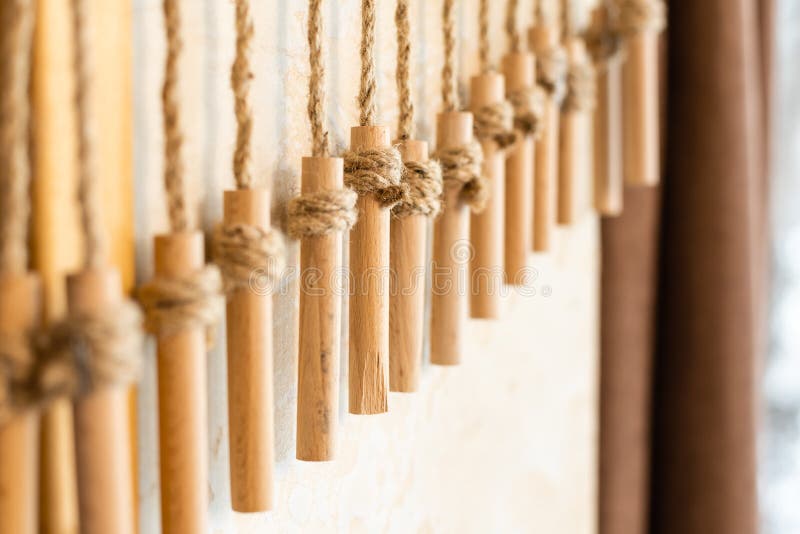 Wooden Handles Hang on a Rope, Decor Stock Image - Image of metal ...