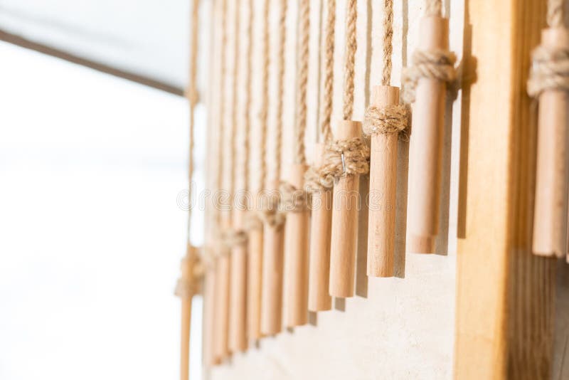 Wooden Handles Hang on a Rope, Decor Stock Image - Image of daytime ...