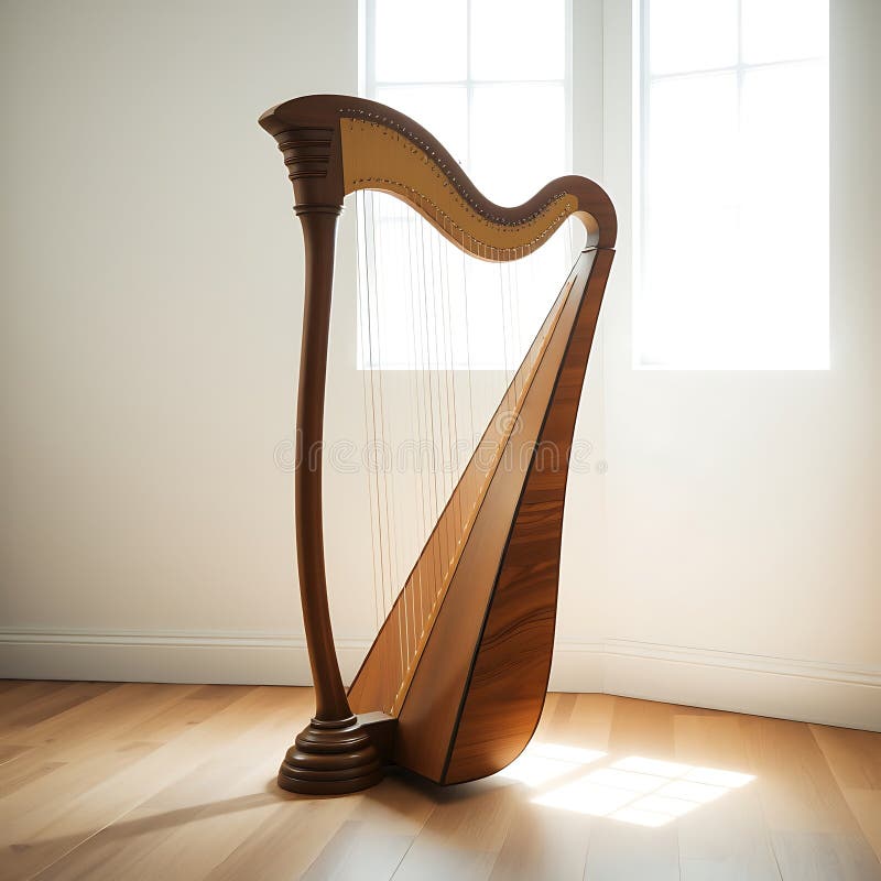 A Wooden Harp Sitting in a Bright Room with Sunlight Streaming in Stock ...