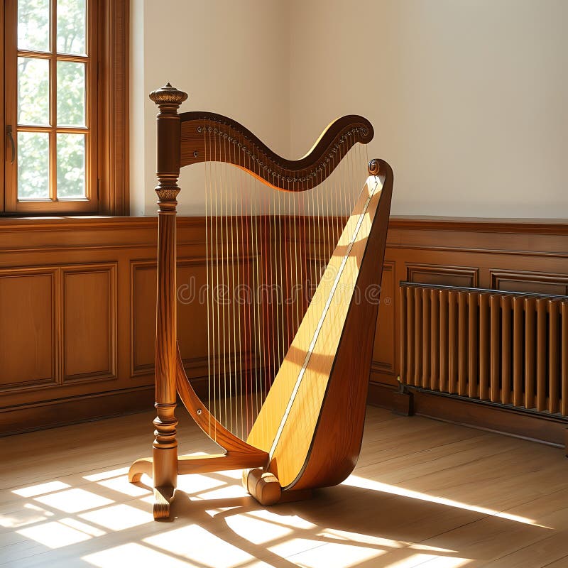 A Wooden Harp Sitting in a Bright Room with Sunlight Streaming in Stock ...