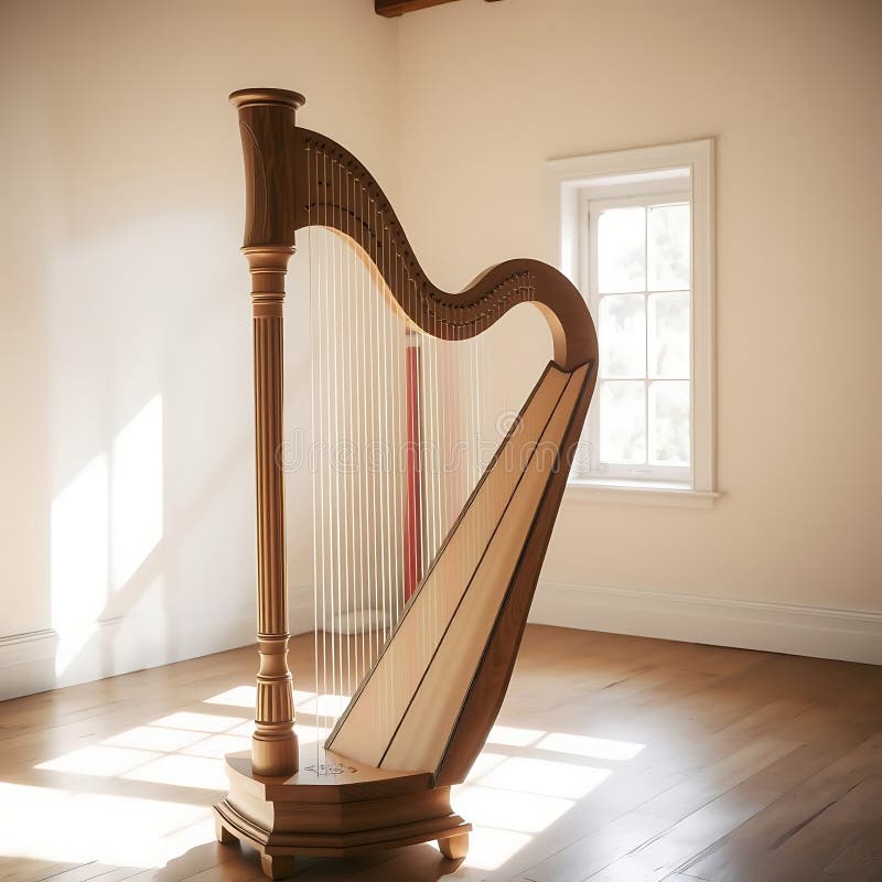 A Wooden Harp Sitting in a Bright Room with Sunlight Streaming in Stock ...