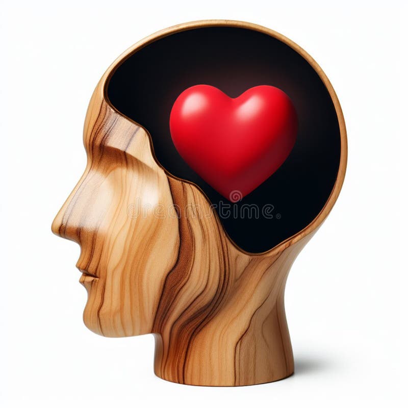 Wooden Head with a Heart Symbol Inside for Emotional Intelligence Stock ...