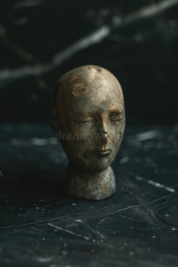 A Wooden Head Sits Atop a Table, Perfect for Decorative or Prop Use ...