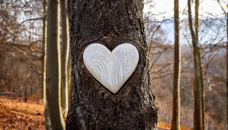 A Wooden Heart Carved into a Tree Stock Illustration - Illustration of ...