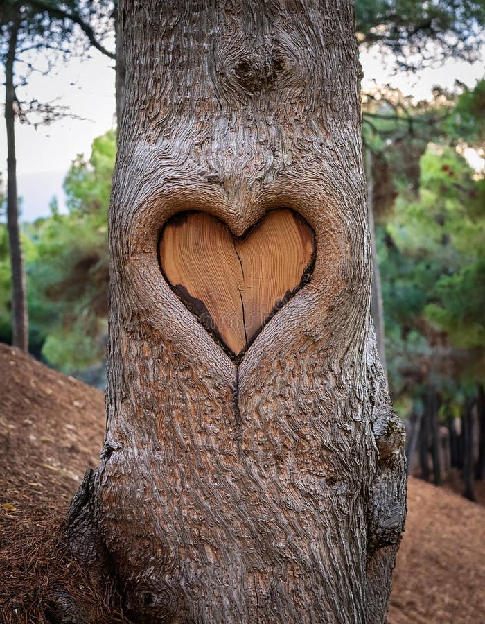 A Wooden Heart Carved into a Tree Stock Illustration - Illustration of ...